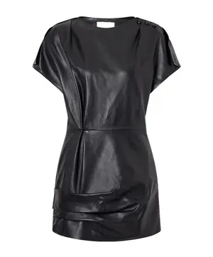 Isabel Marant Étoile Alia Draped Leather Mini Dress - Black