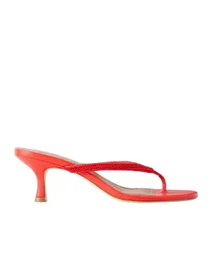 Staud Freja Embellished Leather Thong Sandals - Red