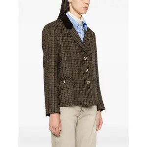 BLAZÉ MILANO Checked Wool Blazer With Corduroy Lapels - Brown