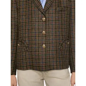 BLAZÉ MILANO Checked Wool Blazer With Corduroy Lapels - Brown