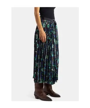 Sacai Floral Print Mid-length Pleated Skirt - Brown