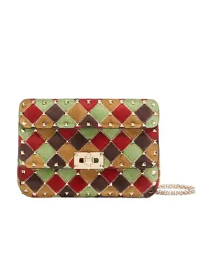 Valentino Garavani Rockstud Spike Small Patchwork Suede Bag - No