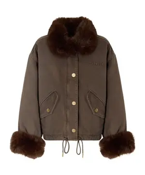 Pinko Padded Pea Coat With Fox Fur-effect Trim
