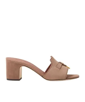 Loro Piana Summer Charms Suede Heeled Sandals - Fossil