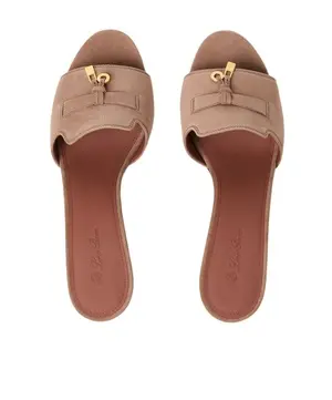Loro Piana Summer Charms Suede Heeled Sandals - Fossil