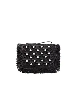 Rabanne Pearl-embellished Fringed Small Clutch Bag - Black