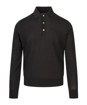Canali Long-sleeve Knitted Polo Shirt - Black