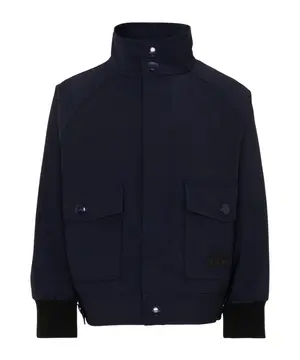 LANVIN Logo-patch Funnel-neck Jacket - Blue