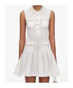 SELF-PORTRAIT Flower Trim Knit Mini Dress