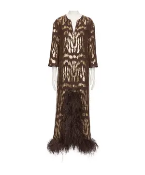 Valentino Garavani Long-sleeved Dress With Feather Trim - Multicolor
