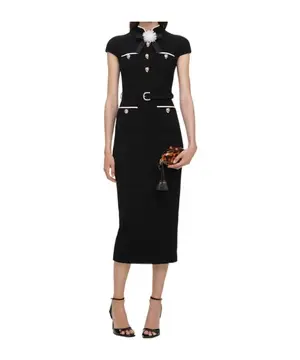 SELF-PORTRAIT Wool Crepe Midi Dress - Black