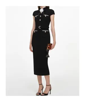 SELF-PORTRAIT Wool Crepe Midi Dress