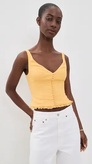 REFORMATION Flicka Linen Top - Maize