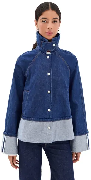 Brandon Maxwell The Wells Trapeze Denim Jacket - Indigo