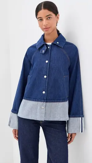 Brandon Maxwell The Wells Trapeze Denim Jacket - Indigo