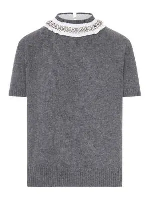 Prada Cashmere Sweater With Jewel Neckline - Gray