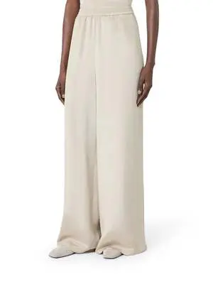 Max Mara Soft Silk Wide-leg Trousers With Monogram Detail - Cream