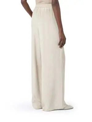 Max Mara Soft Silk Wide-leg Trousers With Monogram Detail - Cream