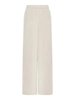 Max Mara Soft Silk Wide-leg Trousers With Monogram Detail - Cream