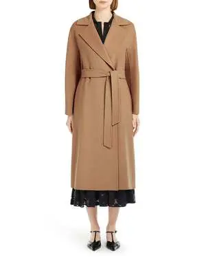 Max Mara Cashmere Blend Midi Wrap Coat - Brown