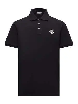 Moncler Cotton Piquet Polo Shirt With Logo Patch - Black