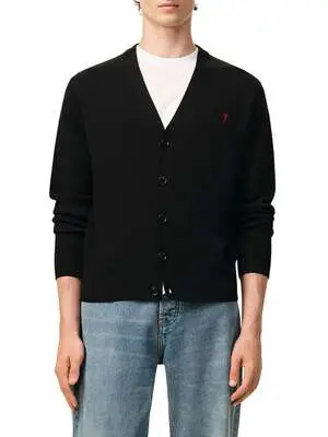 AMI Paris V-neck Embroidered Logo Knit Cardigan