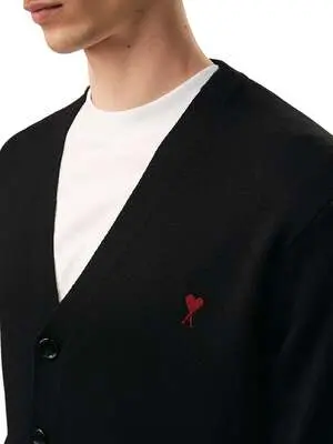 AMI Paris V-neck Embroidered Logo Knit Cardigan