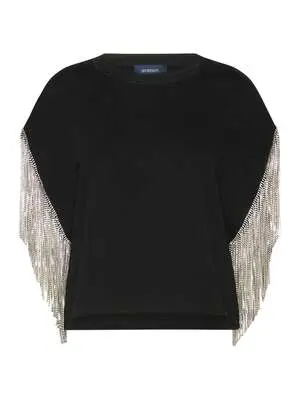 Sportmax Boxy Cotton T-shirt With Rhinestone Fringe - Black