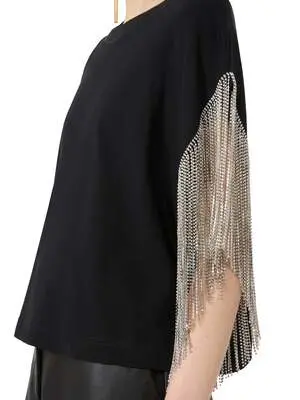 Sportmax Boxy Cotton T-shirt With Rhinestone Fringe