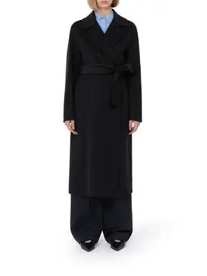 Max Mara Cashmere Blend Midi Wrap Coat - Black