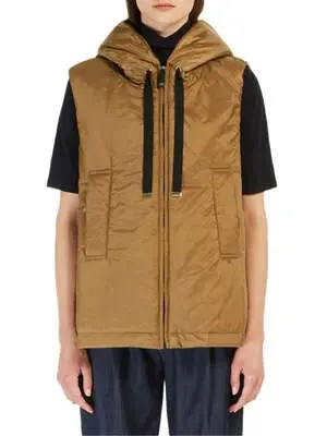 Max Mara Padded Vest With Hood In Waterproof Canvas - Multicolor