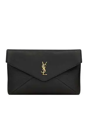 Saint Laurent Cassandre Lambskin Envelope Pouch - Black