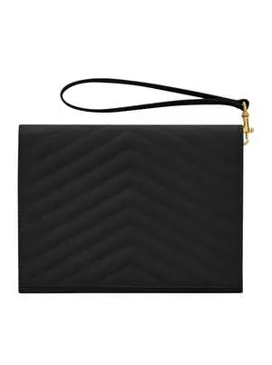 Saint Laurent Cassandre Quilted Flap Pouch In Embossed Powder Grain Leather - Multicolor