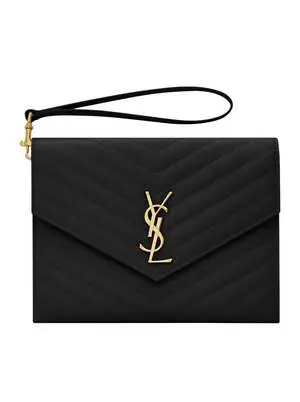 Saint Laurent Cassandre Quilted Flap Pouch In Embossed Powder Grain Leather - Multicolor