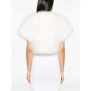 YVES SALOMON Feather Cropped Jacket - White