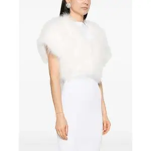 YVES SALOMON Feather Cropped Jacket - White