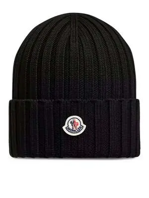 Moncler Logo-embroidered Wool Beanie - Black