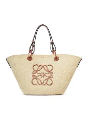 Loewe X Paula's Ibiza Anagram Basket Medium Bag In Iraca Palm And Calfskin - Multicolor