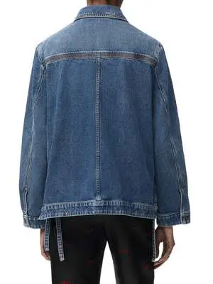 Loewe Cotton Denim Jacket With Asymmetric Hem And Side Laces - Blue