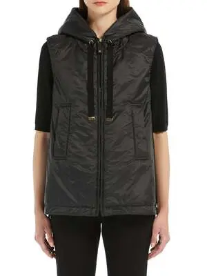 Max Mara Padded Vest With Hood In Waterproof Canvas - Black