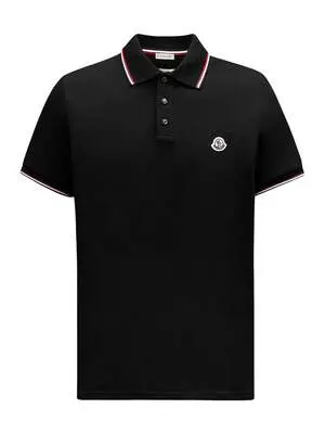 Moncler Cotton Piquet Polo Shirt With Tricolor Trim - Black