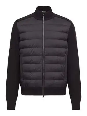 Moncler Padded Zip-up Cardigan In A Wool And Cashmere Blend - Black