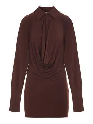 Andamane The Attico Lilia Mini Dress With Deep Neckline - Brown