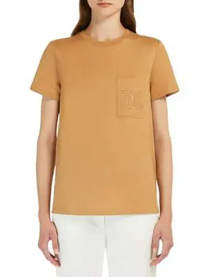 Max Mara Straight-fit Cotton Jersey T-shirt With Embroidered Monogram Pocket - Brown