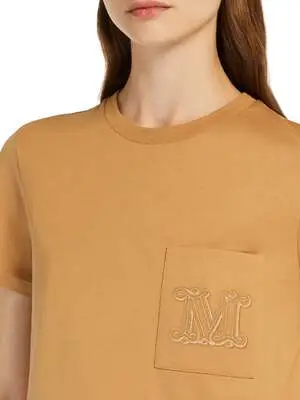 Max Mara Straight-fit Cotton Jersey T-shirt With Embroidered Monogram Pocket - Brown