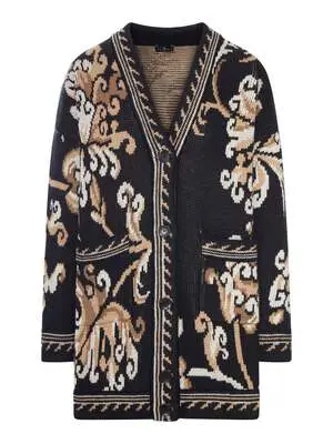 Etro Jacquard Knit Cardigan With Floral Pattern - Black