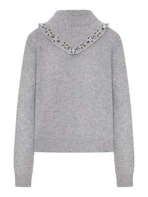 Prada Cashmere Sweater With Embroidered Scarf - Gray