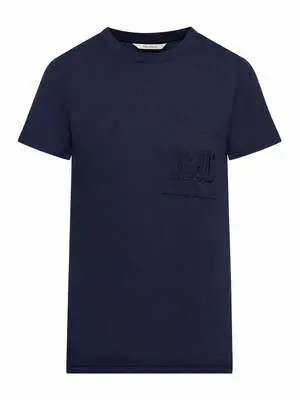 Max Mara Cotton Jersey T-shirt With Embroidered Monogram Pocket - Blue