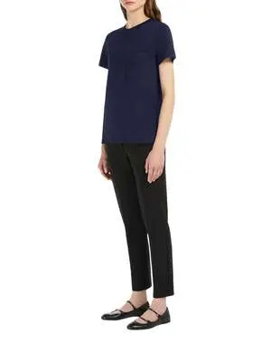 Max Mara Cotton Jersey T-shirt With Embroidered Monogram Pocket - Blue
