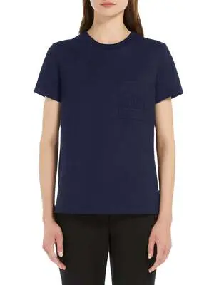Max Mara Cotton Jersey T-shirt With Embroidered Monogram Pocket - Blue